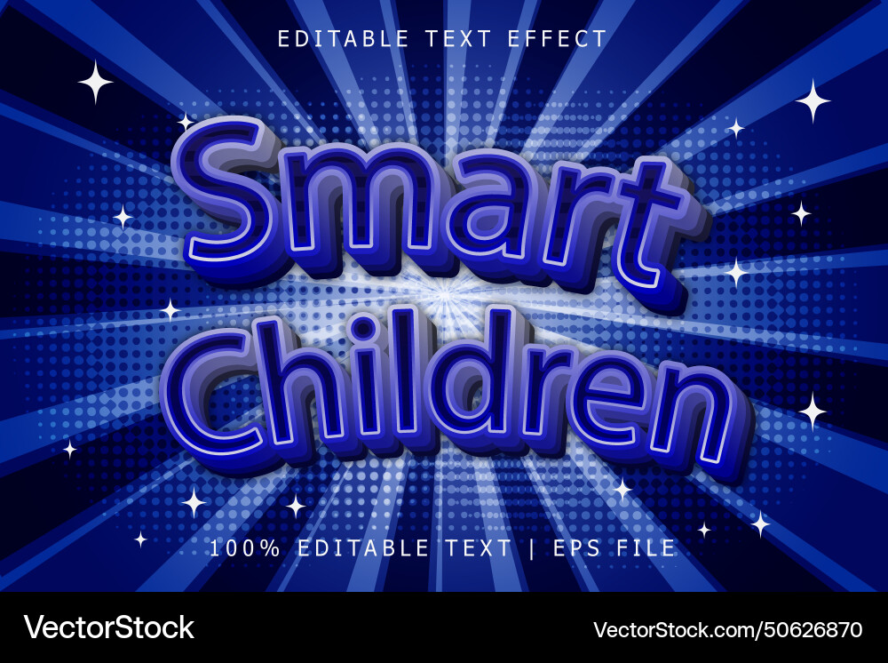 Smart children editable text effect 3 dimension Vector Image