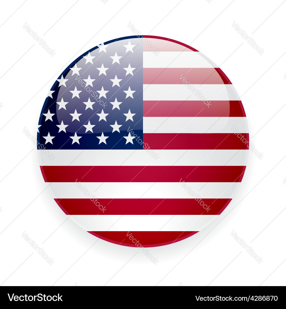 USA Flag Icon - Glossy Round Royalty Free Vector Image