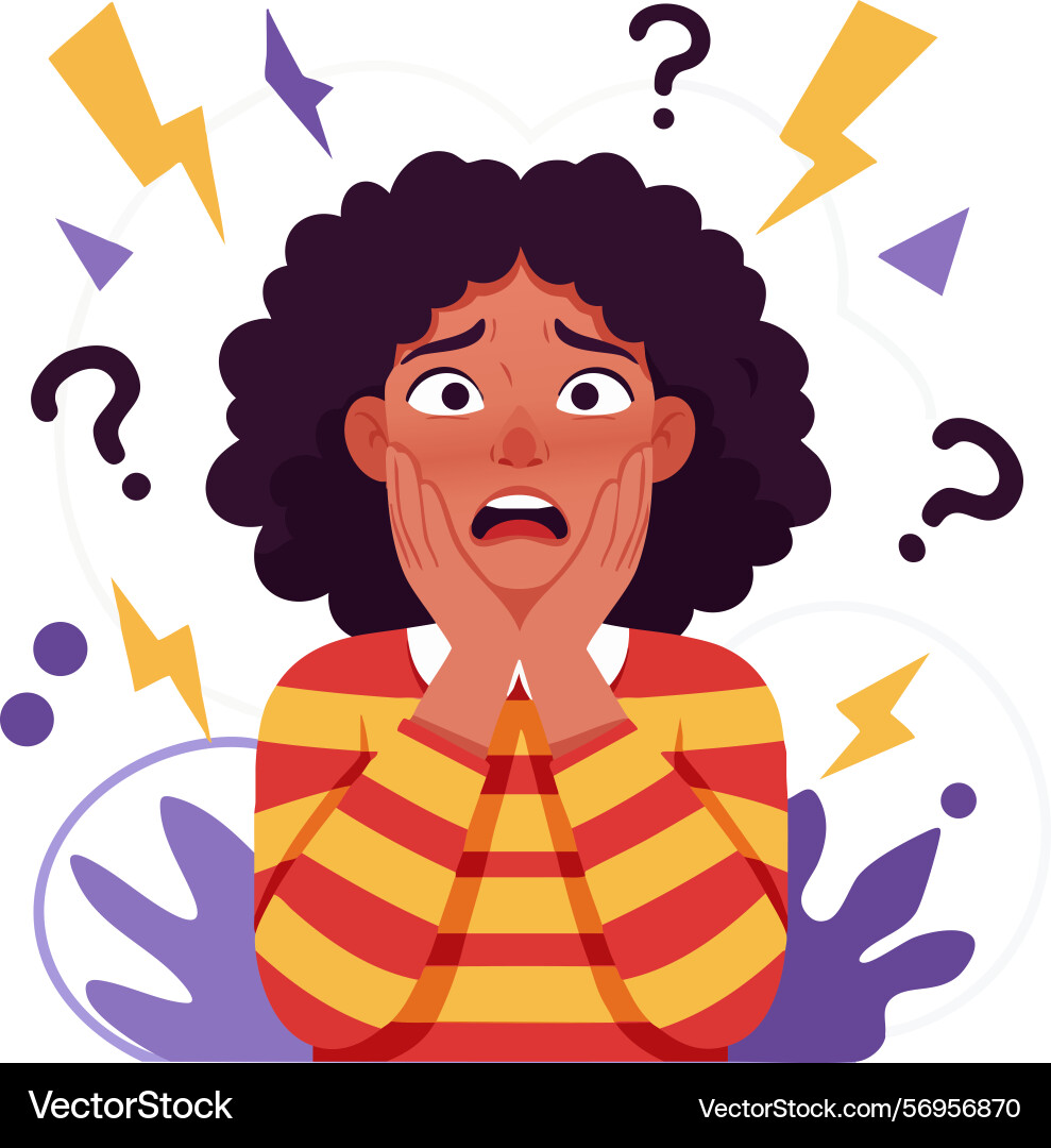 Woman with confused expression surrounded by Vector Image