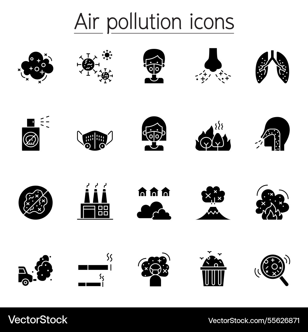 Air pollution icon set in glyph style Royalty Free Vector