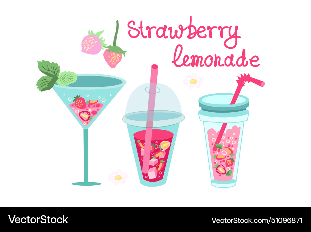 Alcoholic strawberry drinks lemonades Royalty Free Vector