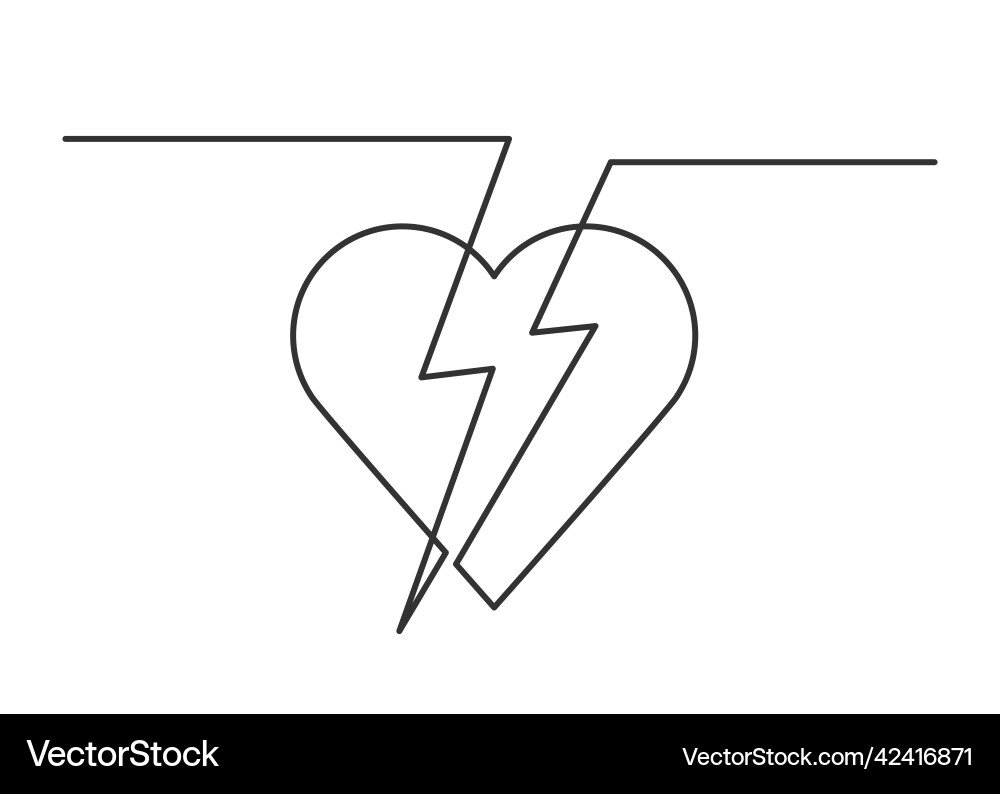 Heart lightning one line Royalty Free Vector Image