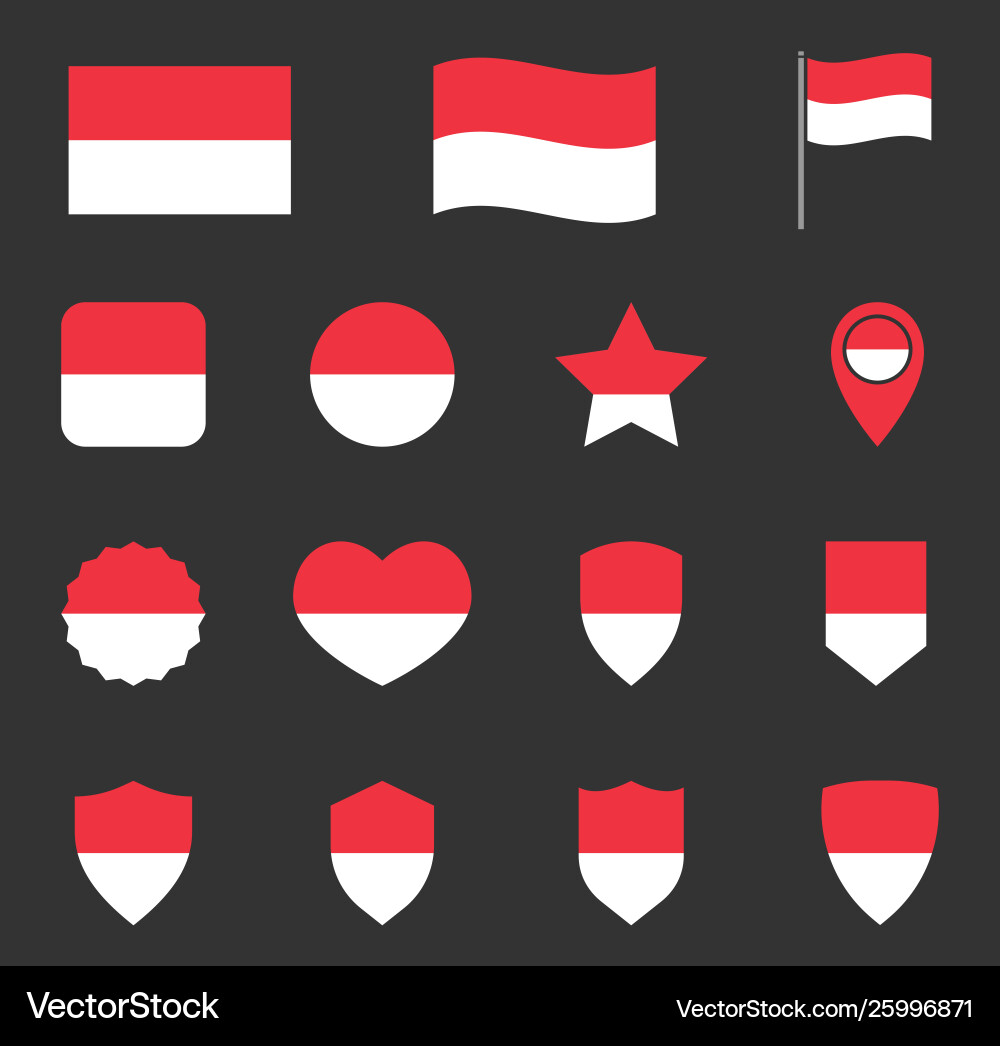 Indonesia flag icon set republic Royalty Free Vector Image