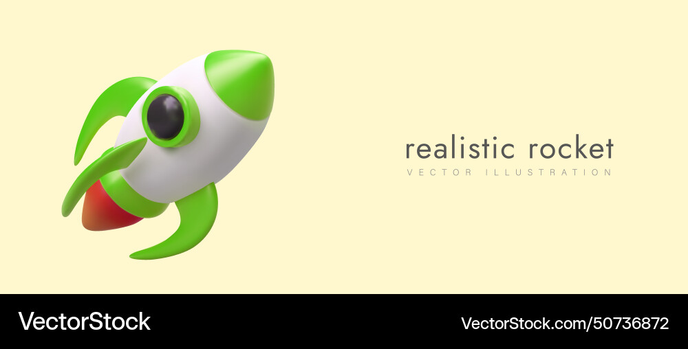 3d rocket launch in cartoon style space travel Vector Image