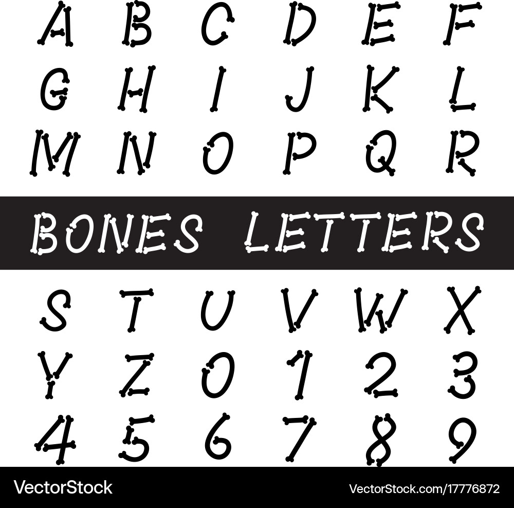 Halloween bones alphabet font letters and numbers Vector Image