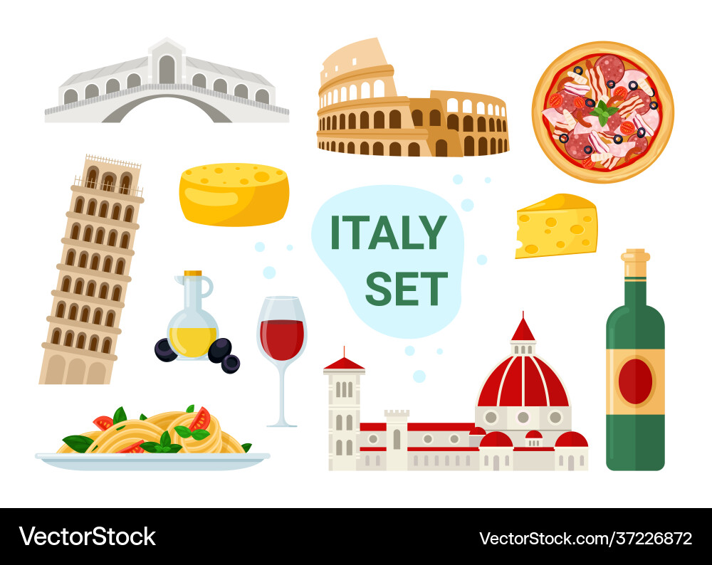 Italy tourism set with famous italian food Vector Image