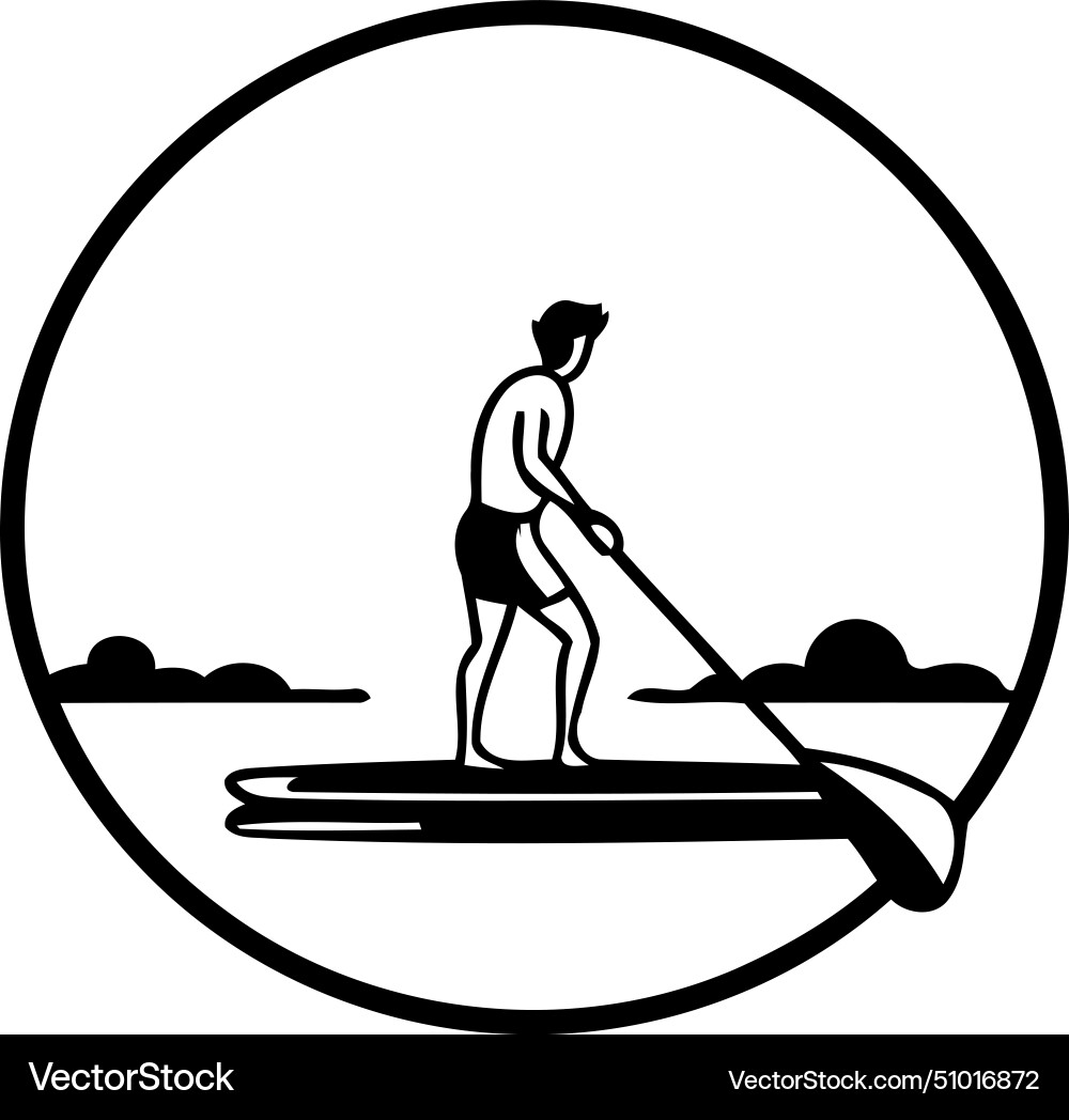 Man on stand up paddle board in retro style Vector Image