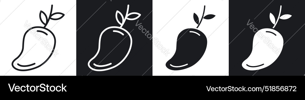 Mango icon set in black and white filld Royalty Free Vector