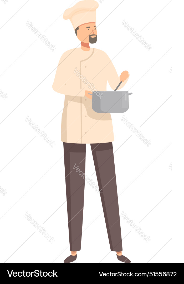 Professional chef holding saucepan and whisk Vector Image