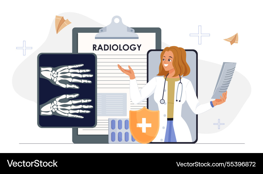 Radiologist examining hand x-ray results Vector Image