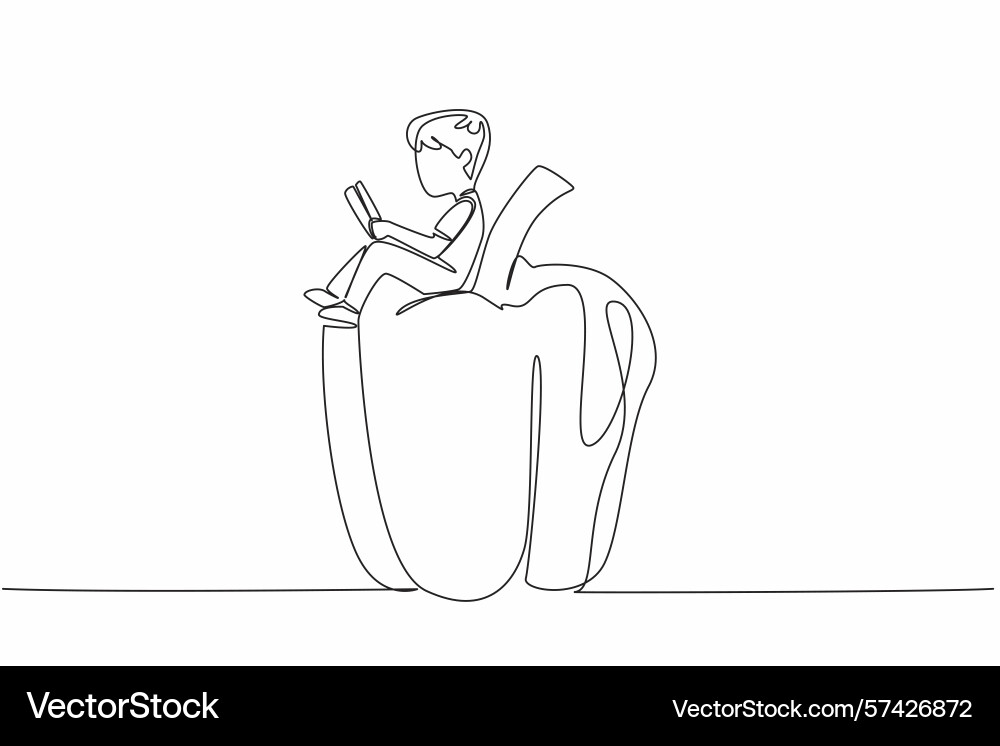 Single continuous line drawing boy reading Vector Image