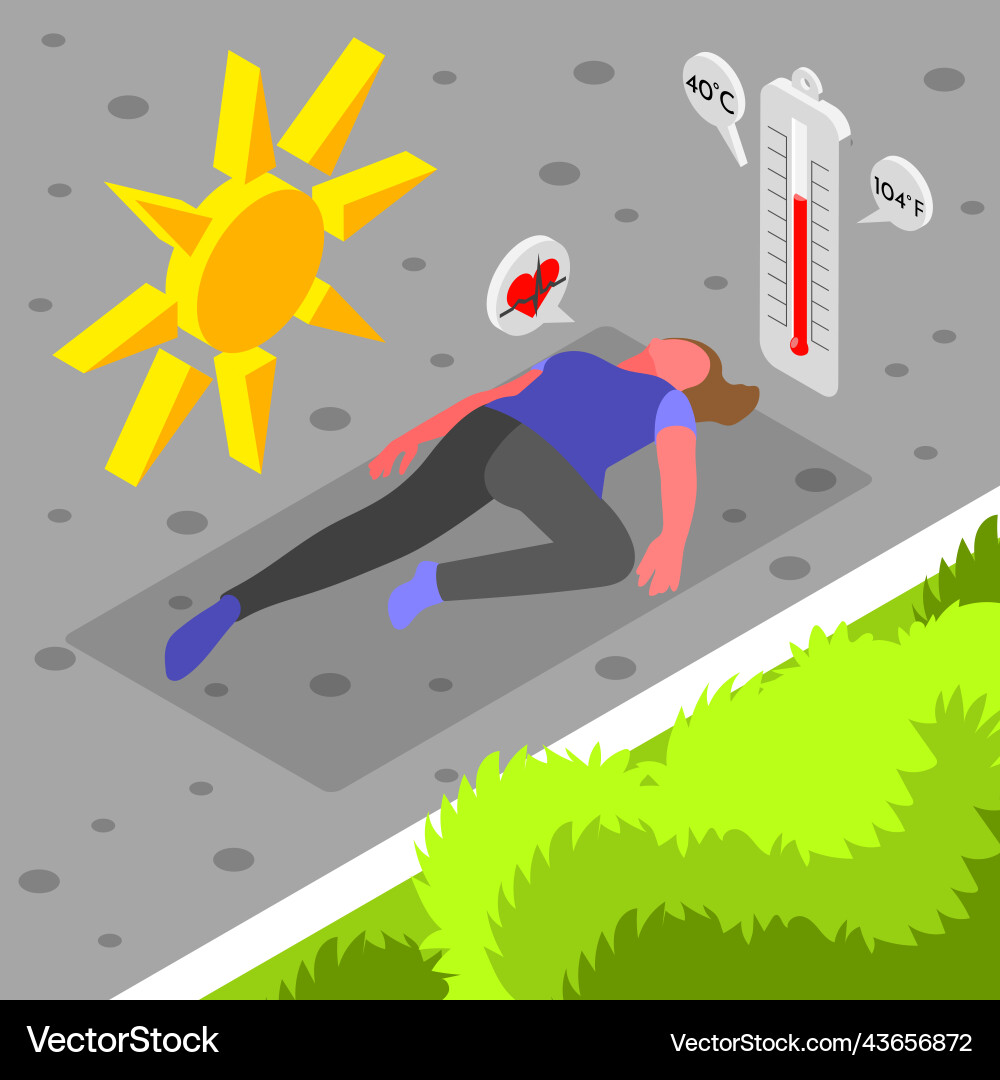 Sunstroke on street composition Royalty Free Vector Image