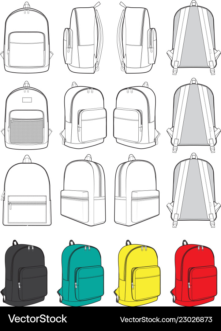 Backpack fashion flat technical drawing template Vector Image