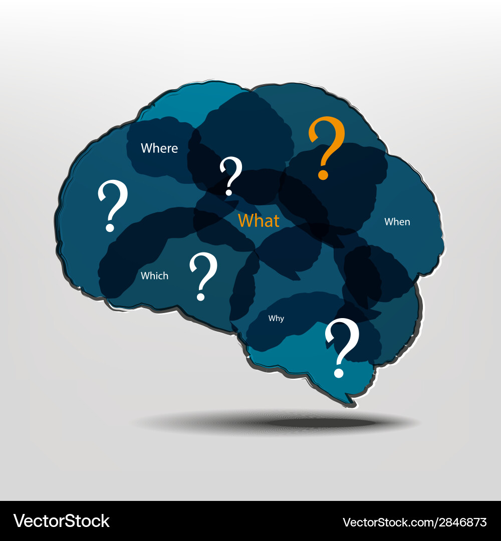Brain and question marks - questions Royalty Free Vector