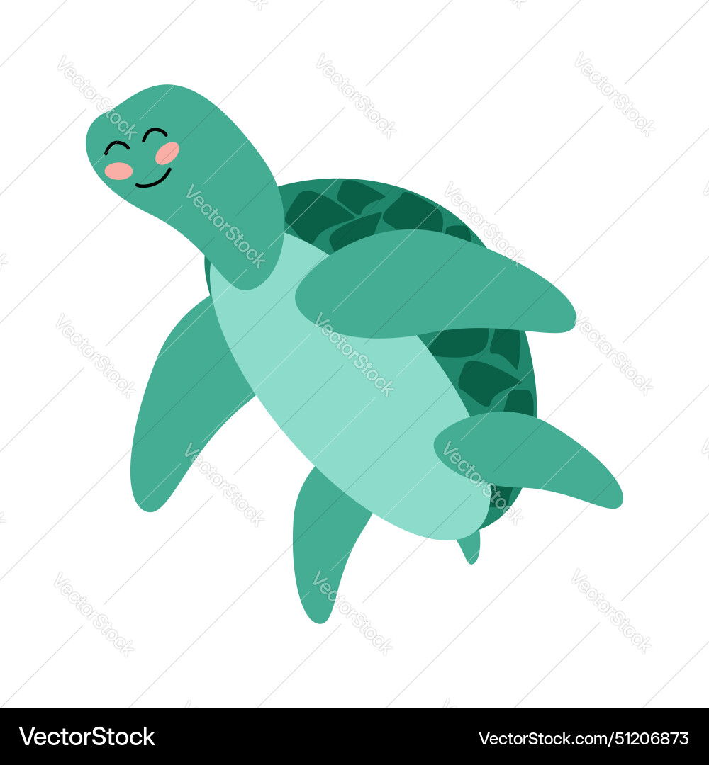 Cute green sea turtle character Royalty Free Vector Image