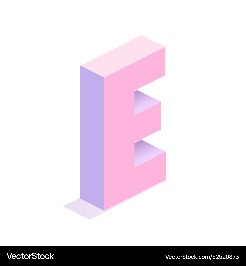 Isometric retro letter e 3d art symbol in 90th Vector Image