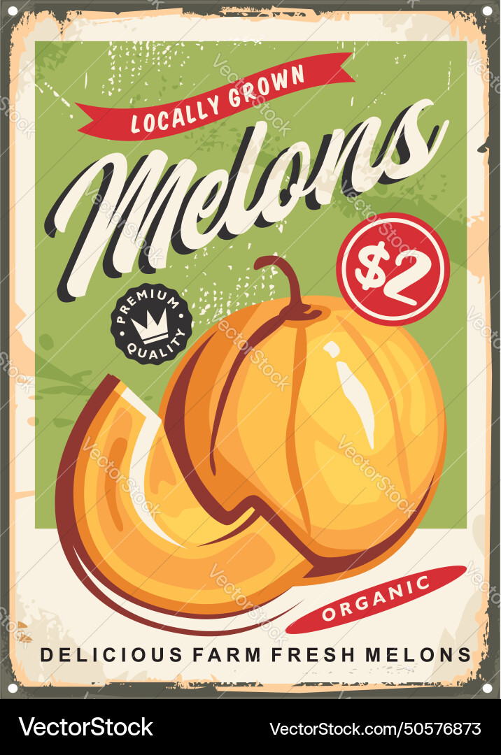 Melons vintage tin sign Royalty Free Vector Image