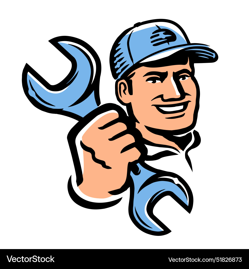 Service worker with wrench tool emblem Royalty Free Vector