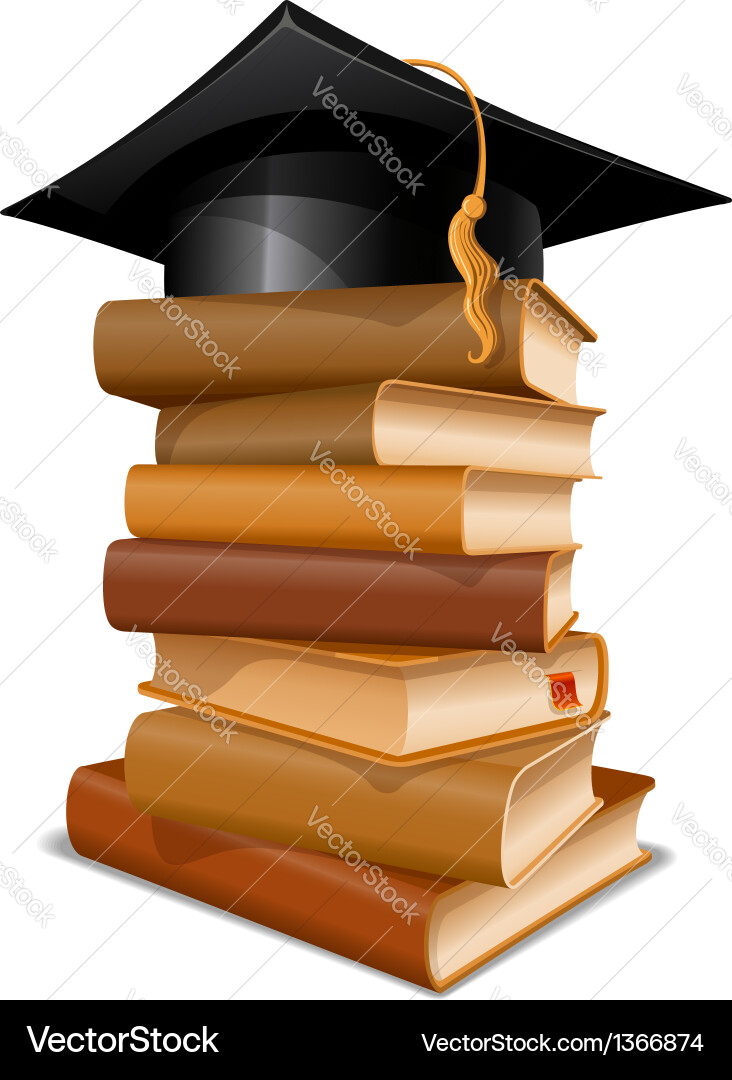 Books with graduation cap Royalty Free Vector Image