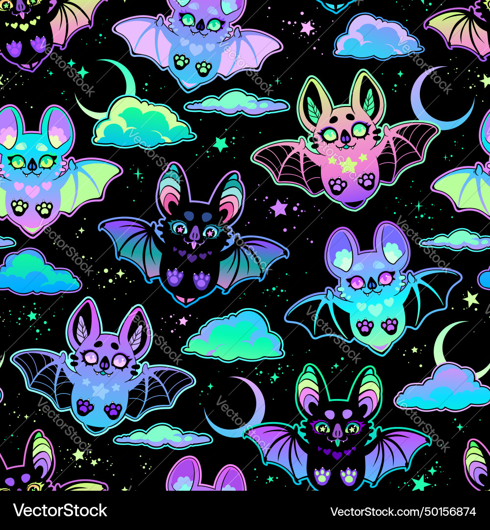 Cute Cartoon Bats and Clouds Pattern Royalty Free Vector