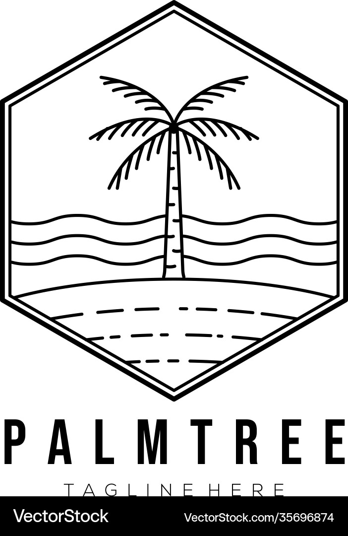 Palm tree line art logo design outline Royalty Free Vector