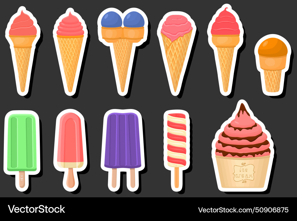 On theme big kit ice cream popsicle different Vector Image