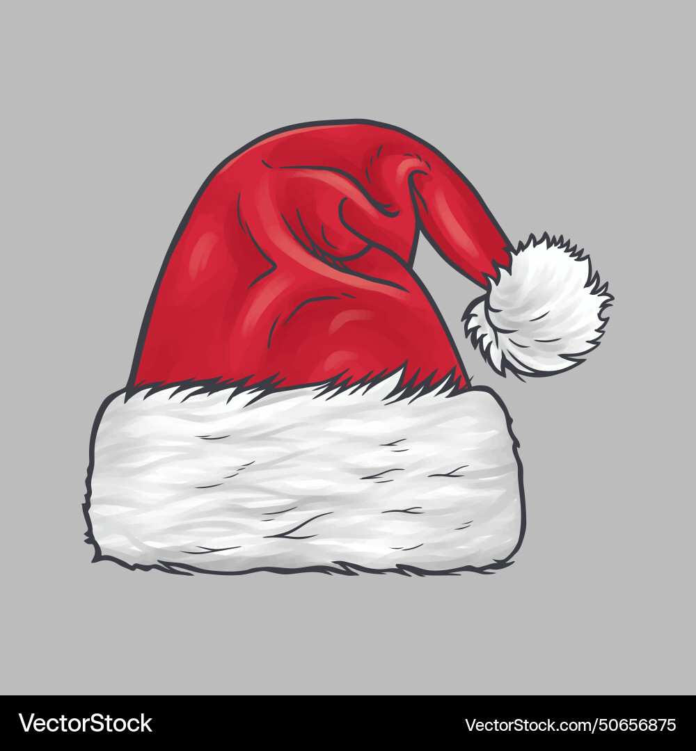 Santa red hat cartoon drawing hand drawn style Vector Image
