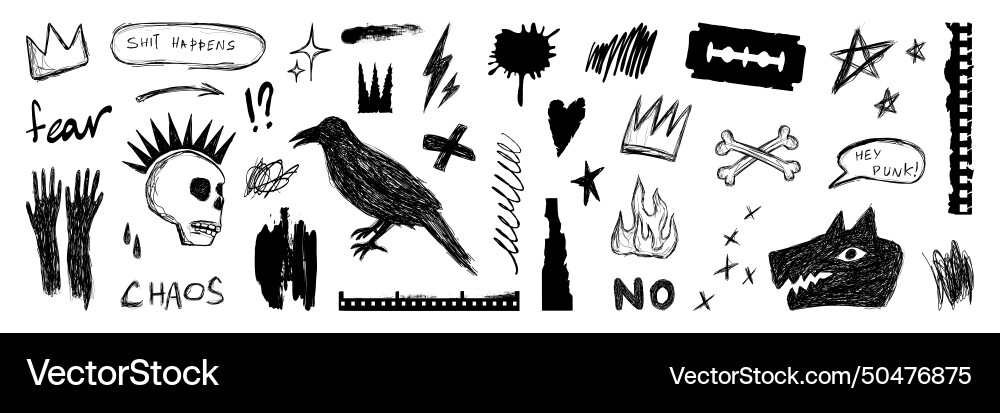 Set of grunge scrawls pencil drawn scribbles Vector Image