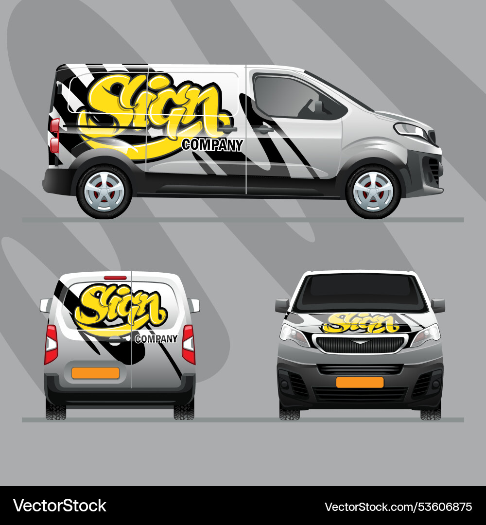 Sign company business van layout with graphics Vector Image