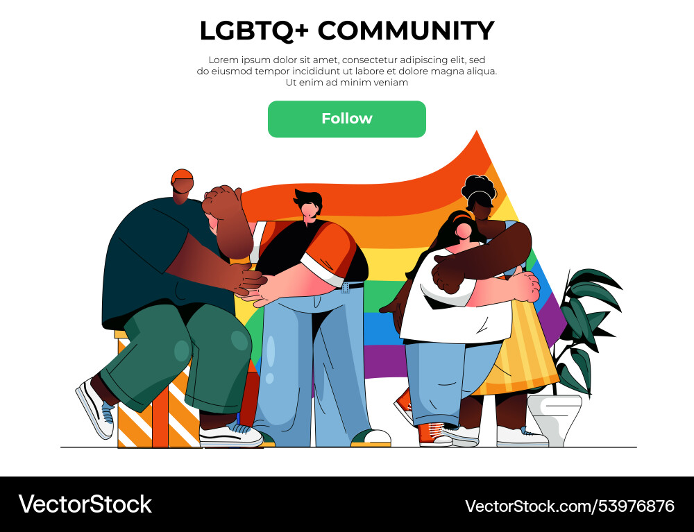 Lgbtq community web banner concept happy hugging Vector Image