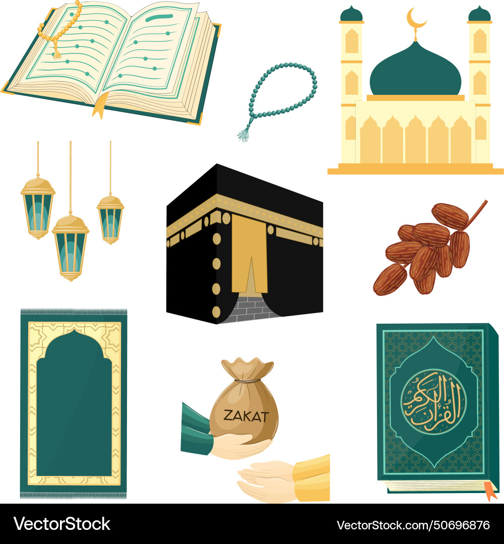 Set of green islamic element Royalty Free Vector Image
