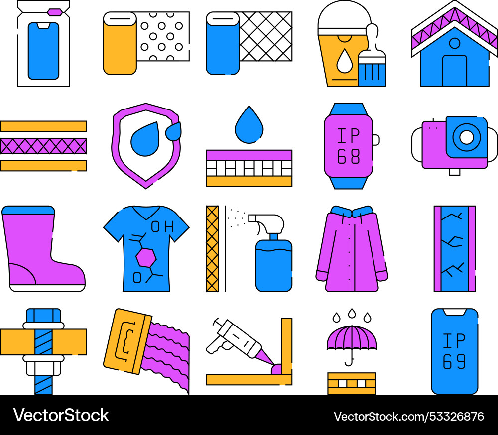 Waterproof material collection icons set Vector Image