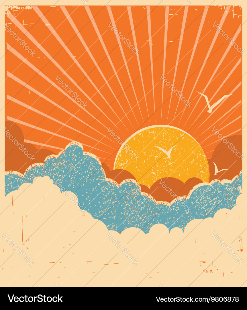 Blue sky with beautiful clouds retro poster Vector Image