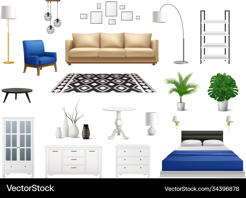 Interior elements realistic set Royalty Free Vector Image
