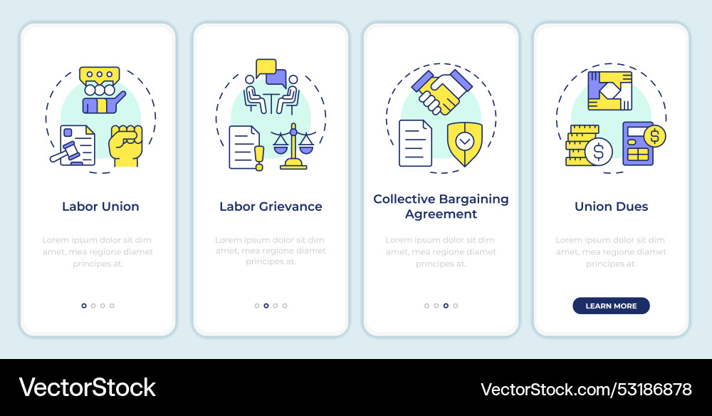 Key labor relations concepts onboarding mobile Vector Image