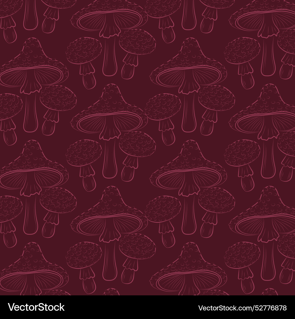 Mushroom toadstool line pattern red background Vector Image