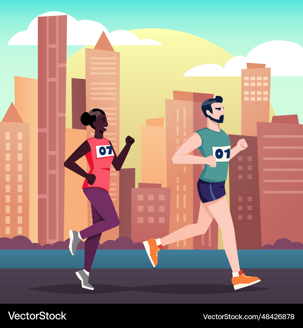 Running marathon background cartoon items Vector Image