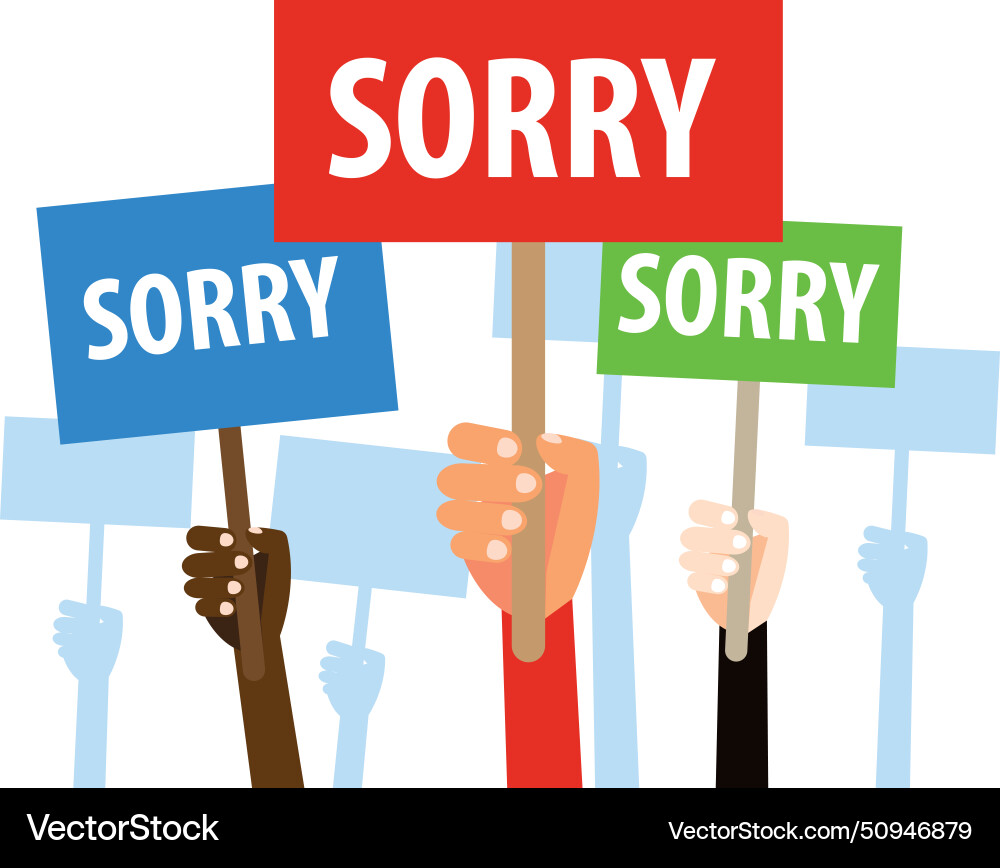 Hands holding placard with sorry sign Royalty Free Vector