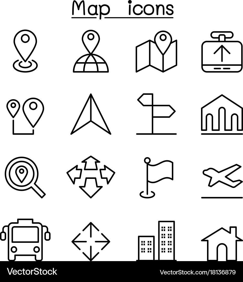 Map icon in thin line style Royalty Free Vector Image