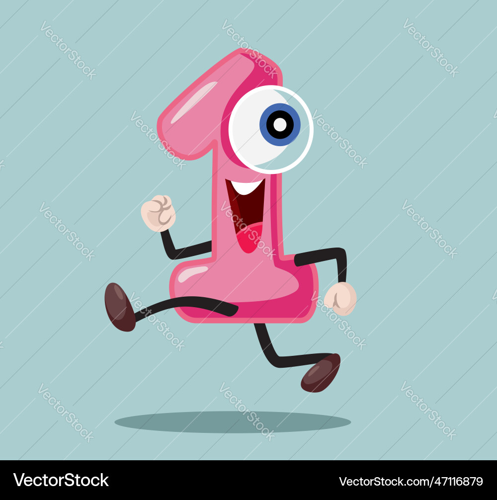 Number one character running fast cartoon Vector Image