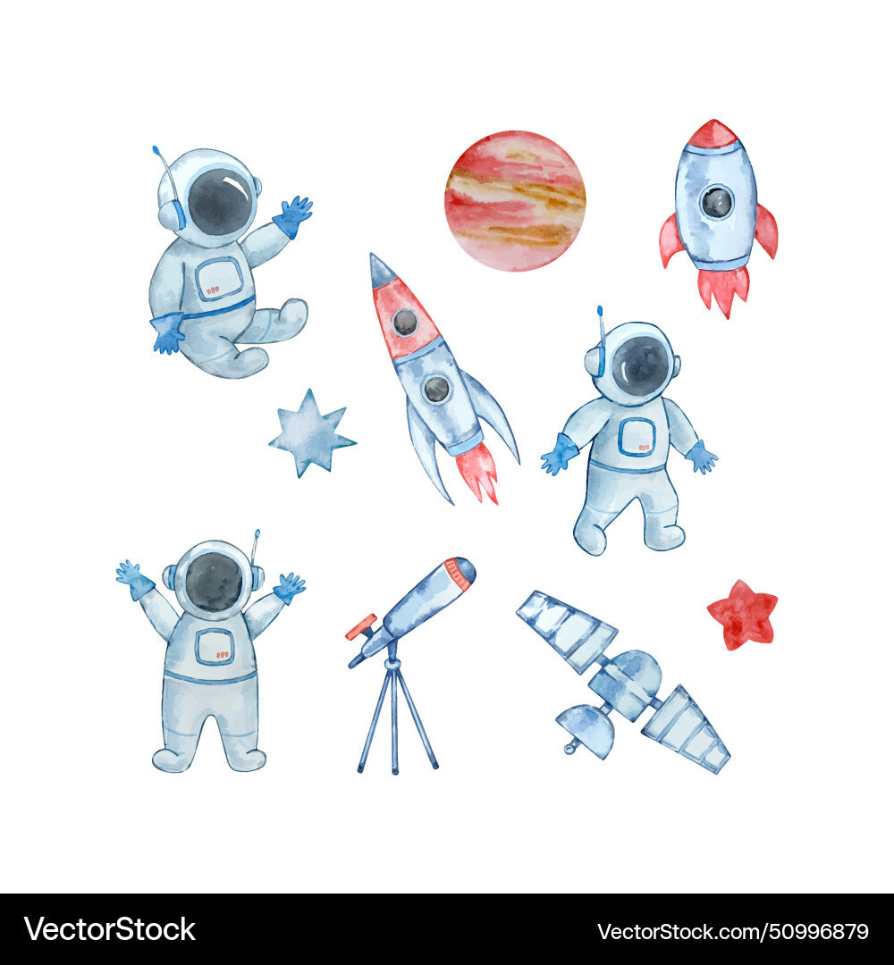 Watercolor space set cosmos Royalty Free Vector Image