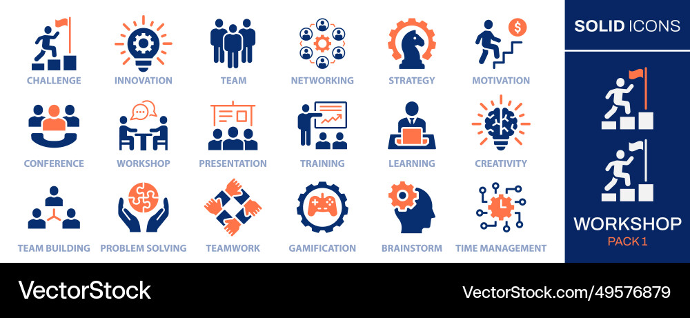 Workshop icon set collection of meeting teamwork Vector Image