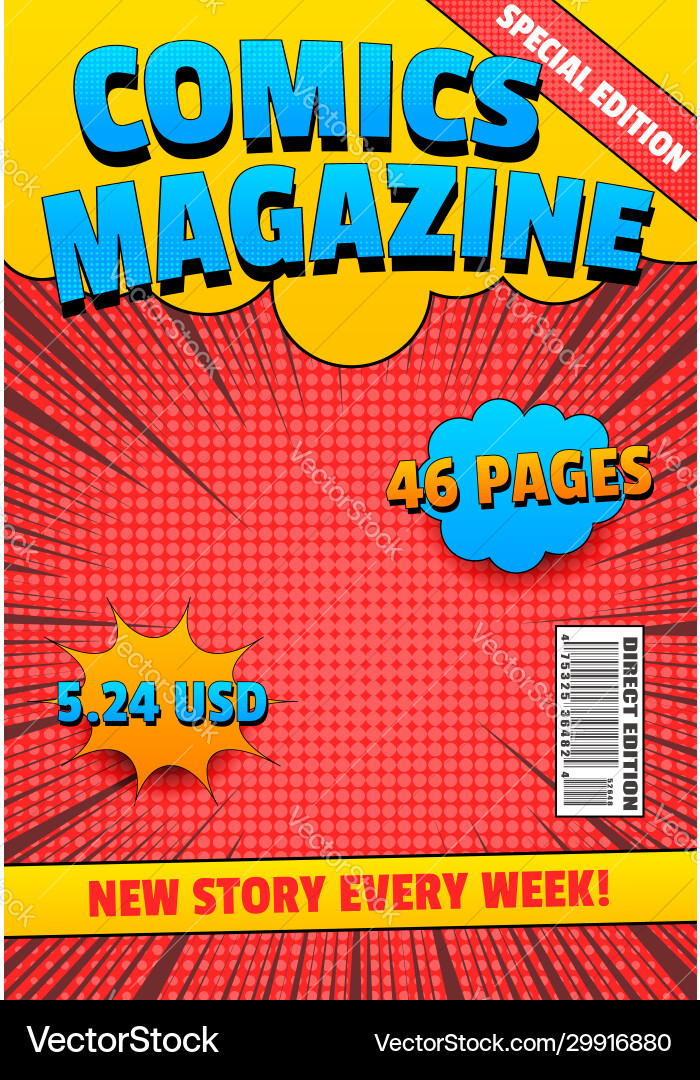 Comics magazine colorful cover Royalty Free Vector Image