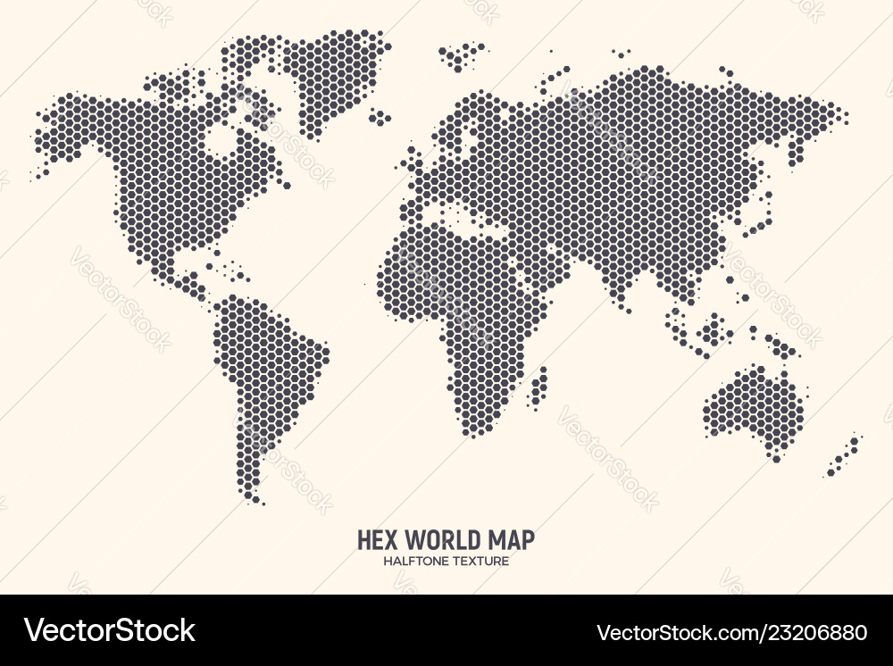 Hexagonal world map Royalty Free Vector Image - VectorStock