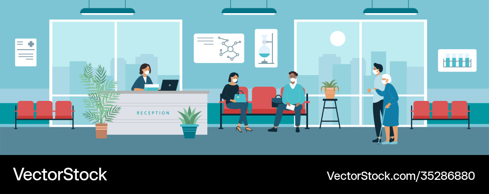 Hospital reception office hall with patient Vector Image