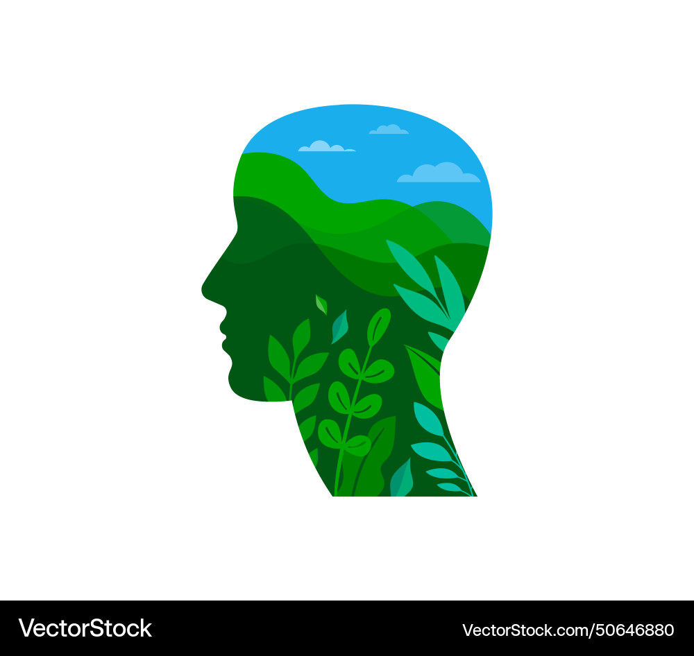 Man head with green landscape nature mountains Vector Image