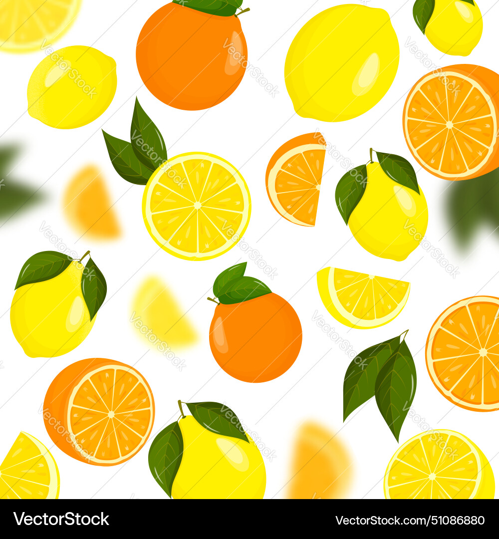 Oranges and lemons falling from different angles Vector Image