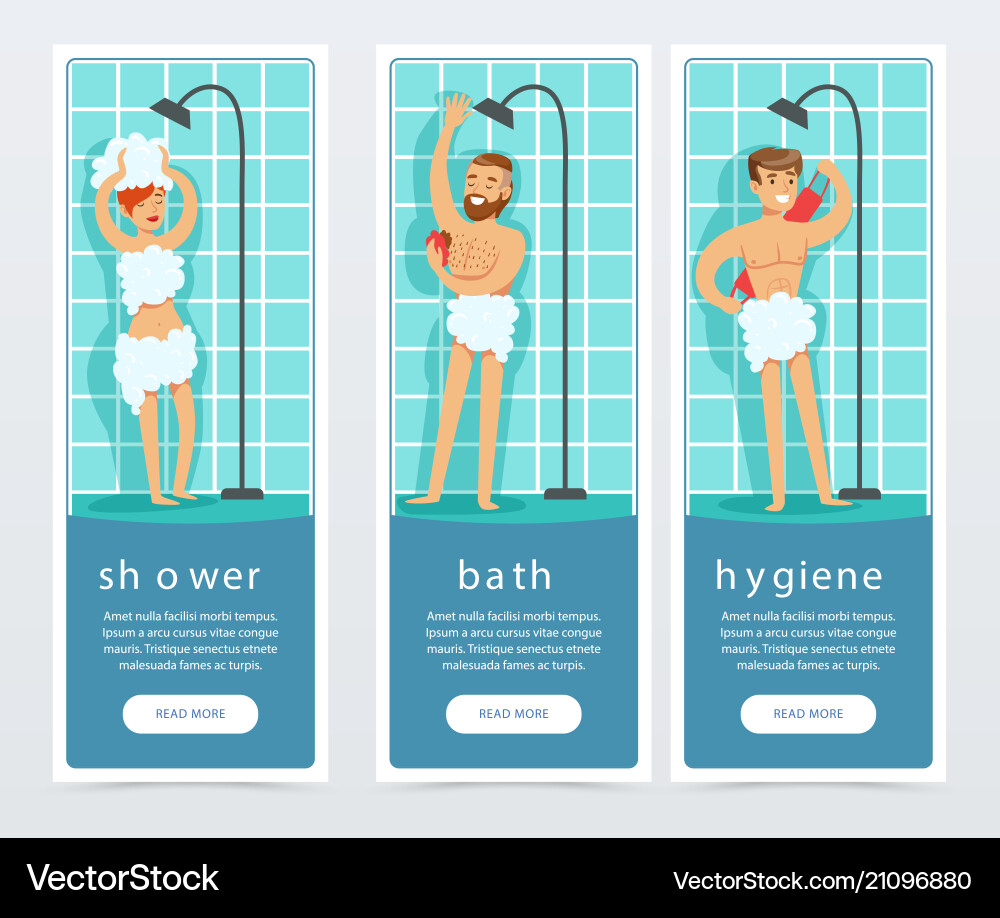 People taking shower banners set daily hygiene Vector Image