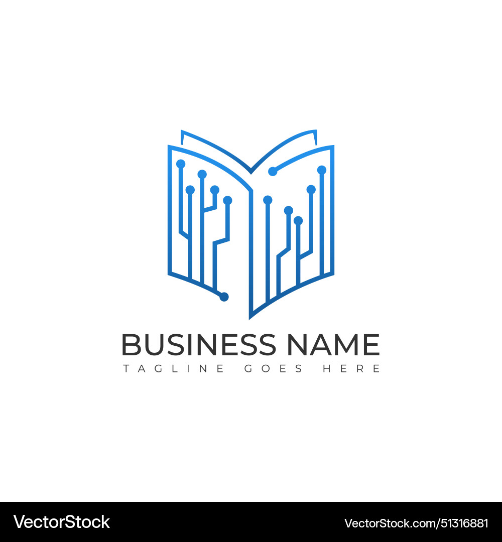 Book digital circuit wire connect logo Royalty Free Vector