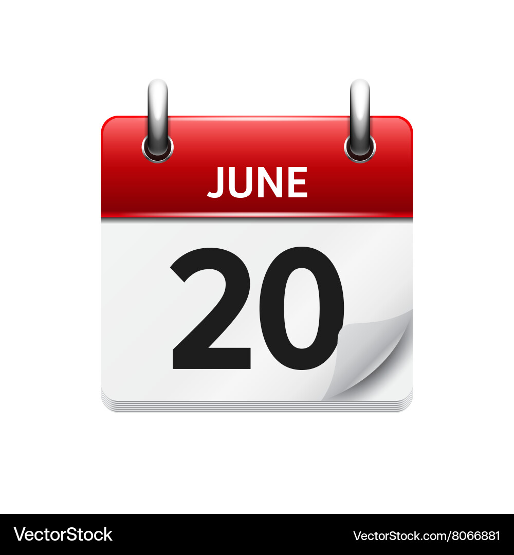 June 20 flat daily calendar icon date Royalty Free Vector